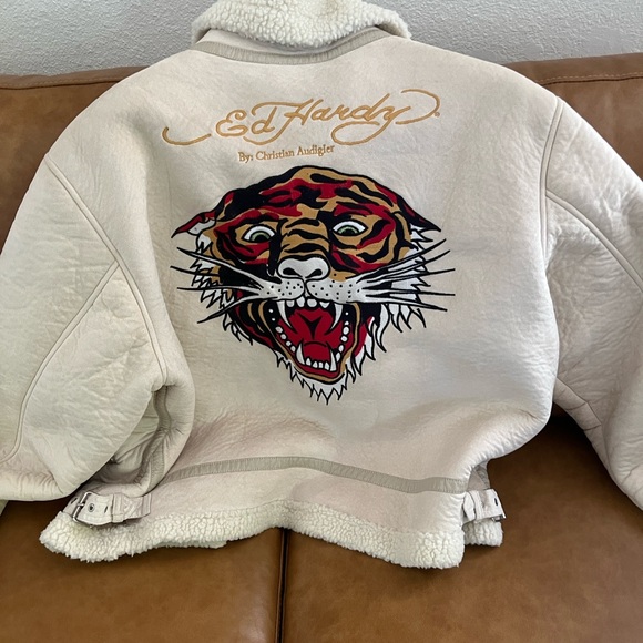Ed Hardy | Jackets & Coats | Ed Hardy Y2k Boxy Big Logo Tiger Sherpa ...